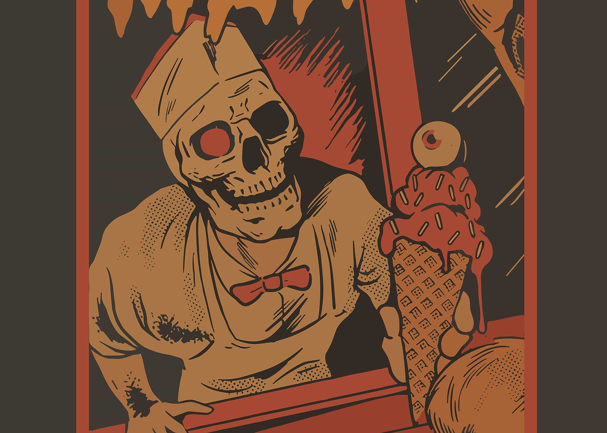 'Creepy Ice Cream Skeleton Illustration' Poster, picture, metal print ...