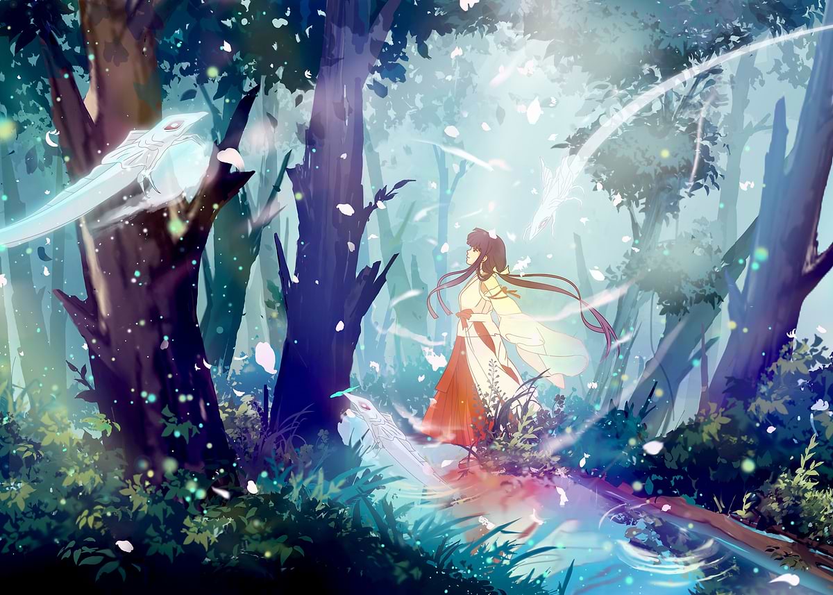 'Woman in Forest with Spirit Animals' Poster, picture, metal print ...