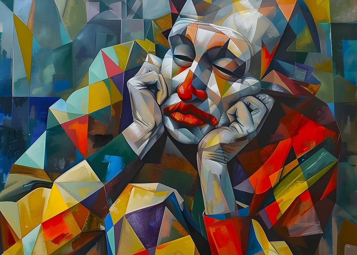'Abstract Clown Portrait with Geometric Shapes' Poster, picture, metal ...