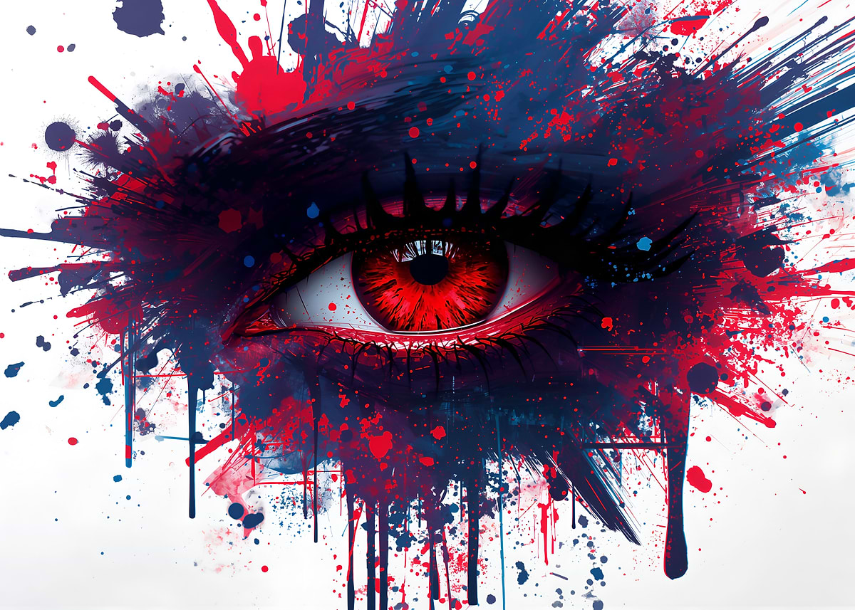 'Red Eye with Splatter Art' Poster, picture, metal print, paint by ...