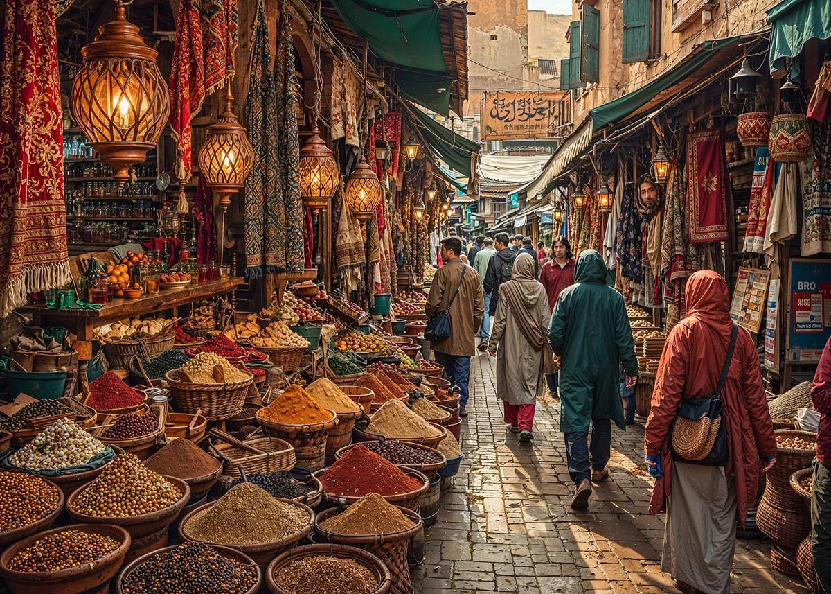'Bustling Moroccan Market Street Scene' Poster, picture, metal print ...