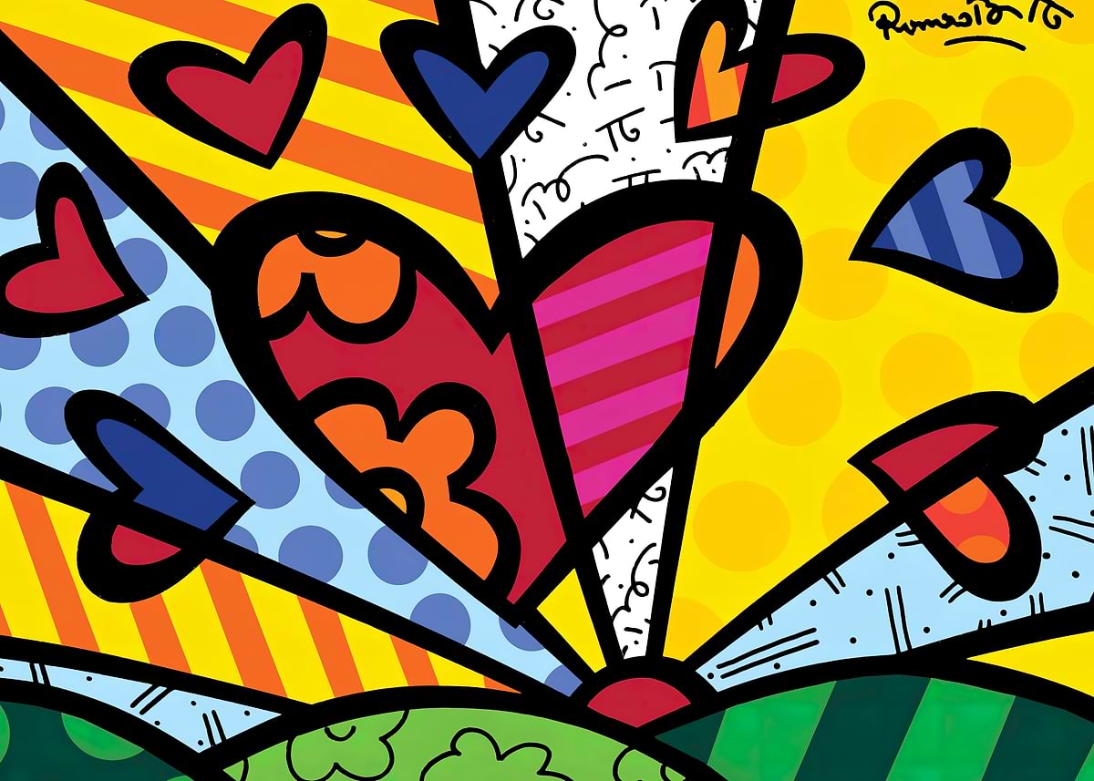 'Colorful Heart Pop Art Illustration by Romero Britto' Poster, picture ...