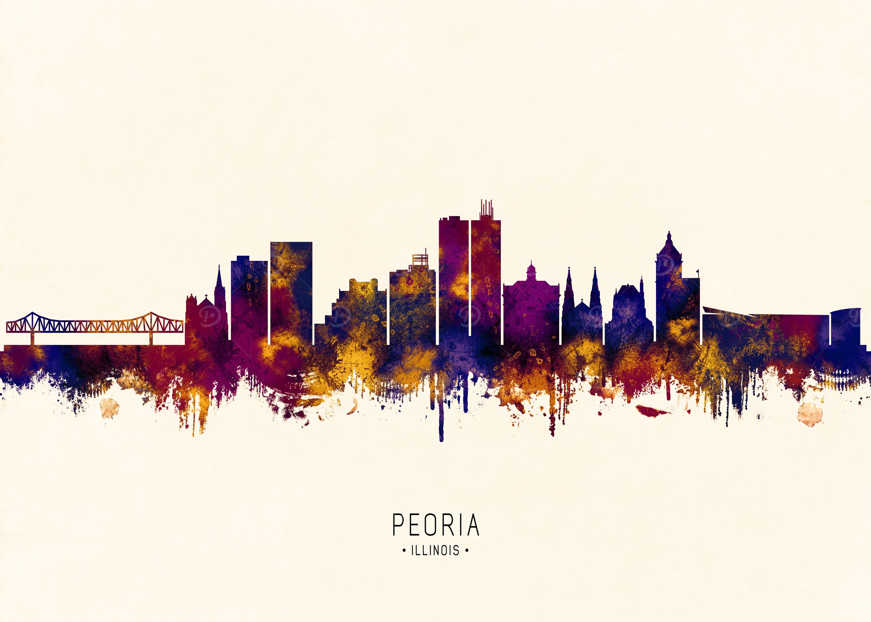 'Peoria Illinois Skyline Watercolor' Poster, picture, metal print ...