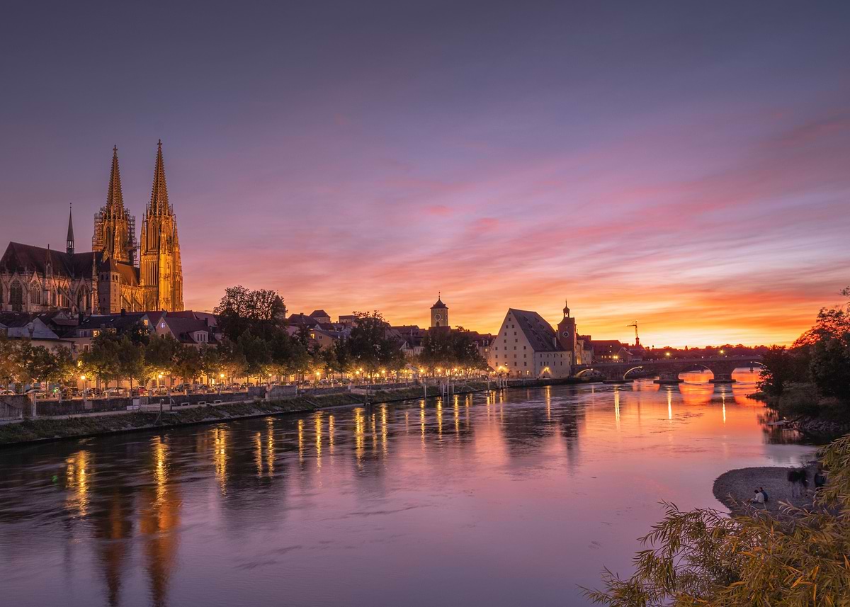 'Regensburg, Germany at Sunset' Poster, picture, metal print, paint by ...