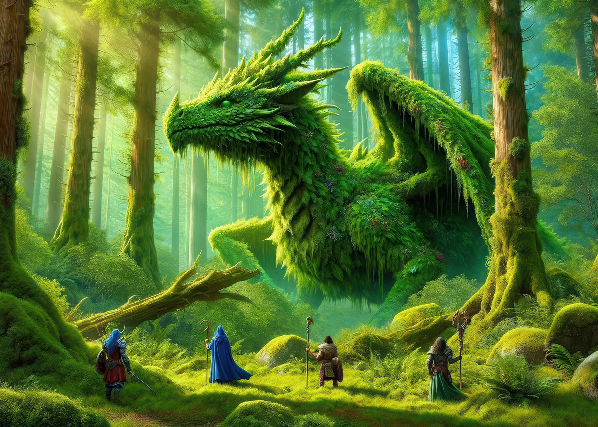 'Mossy Dragon in Enchanted Forest' Poster, picture, metal print, paint ...