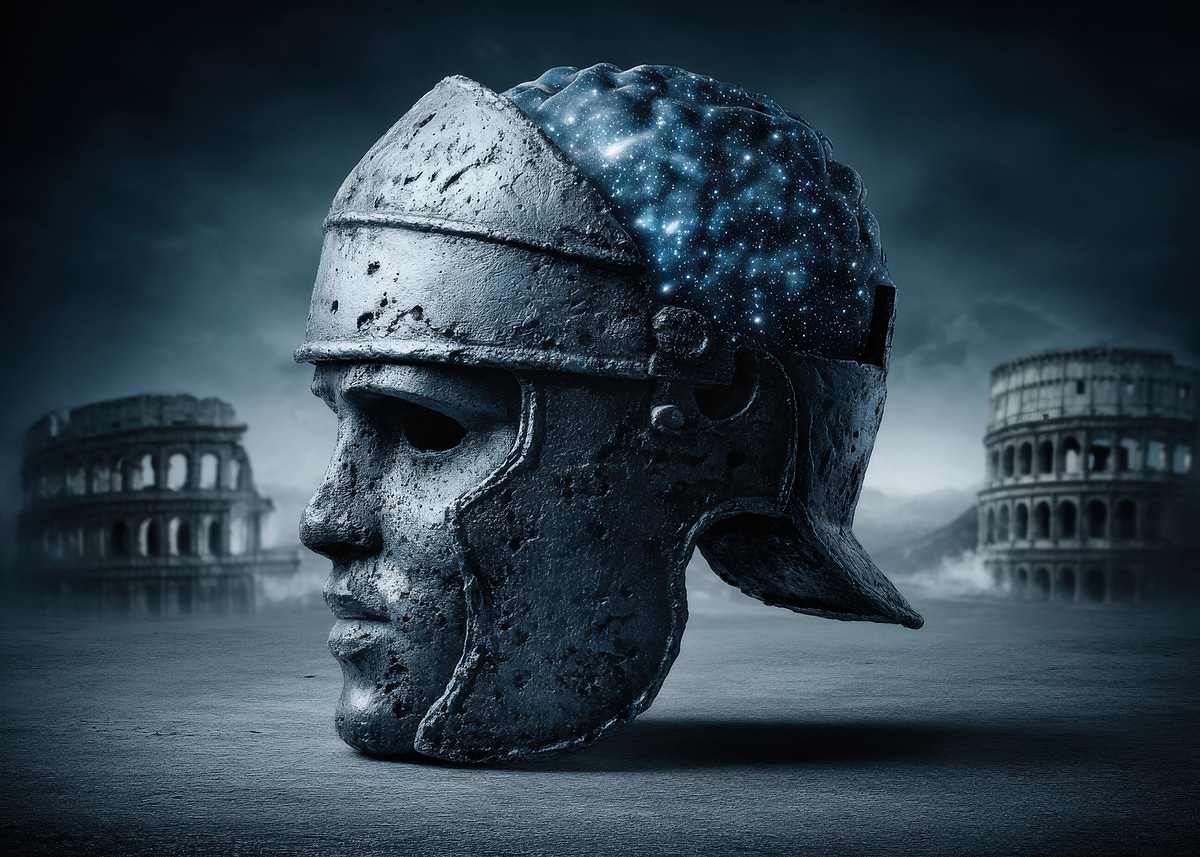 'Roman Helmet with Galaxy Brain' Poster, picture, metal print, paint by ...