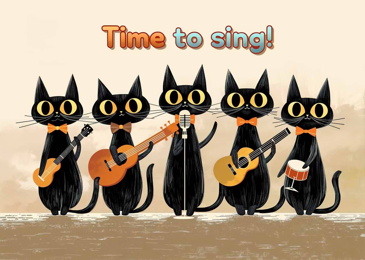 'Cats Band: Time to Sing!' Poster, picture, metal print, paint by ...