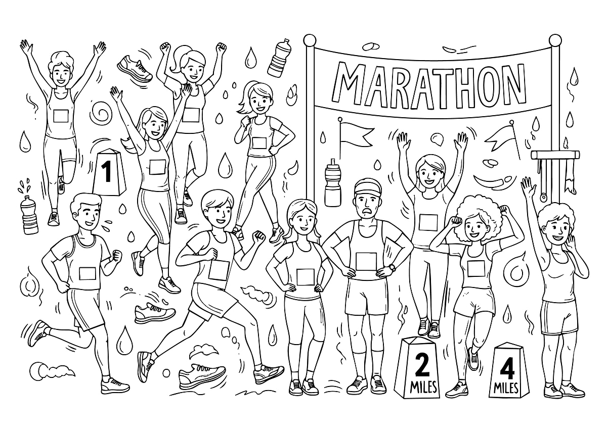'Marathon Runners Line Art Illustration' Poster, picture, metal print ...