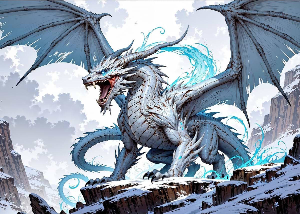 'Icy Dragon in Snowy Mountains' Poster, picture, metal print, paint by ...