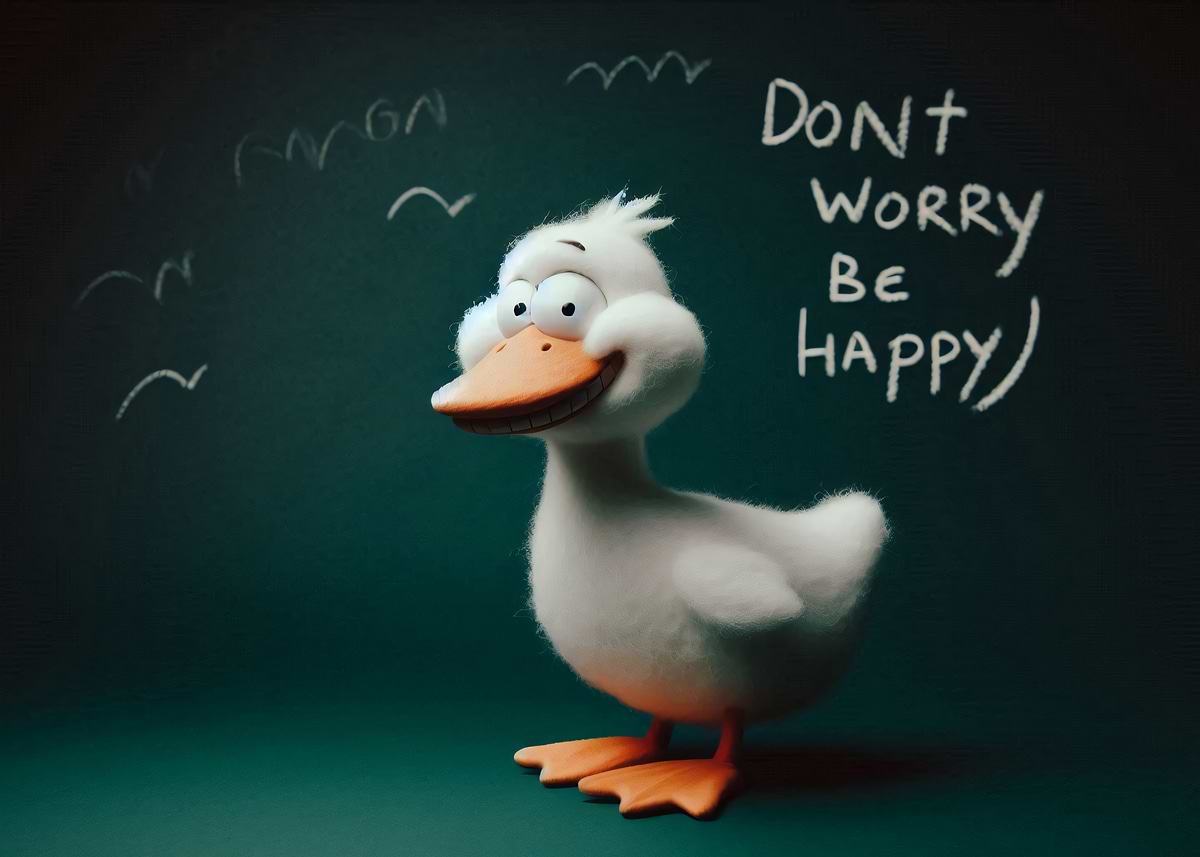 'Cartoon Duck with Positive Message: Don’t Worry Be Happy' Poster ...