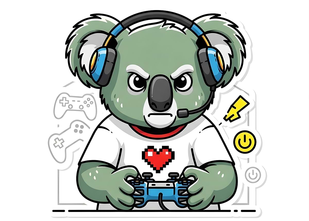 'Koala Gamer Cartoon' Poster, picture, metal print, paint by ...