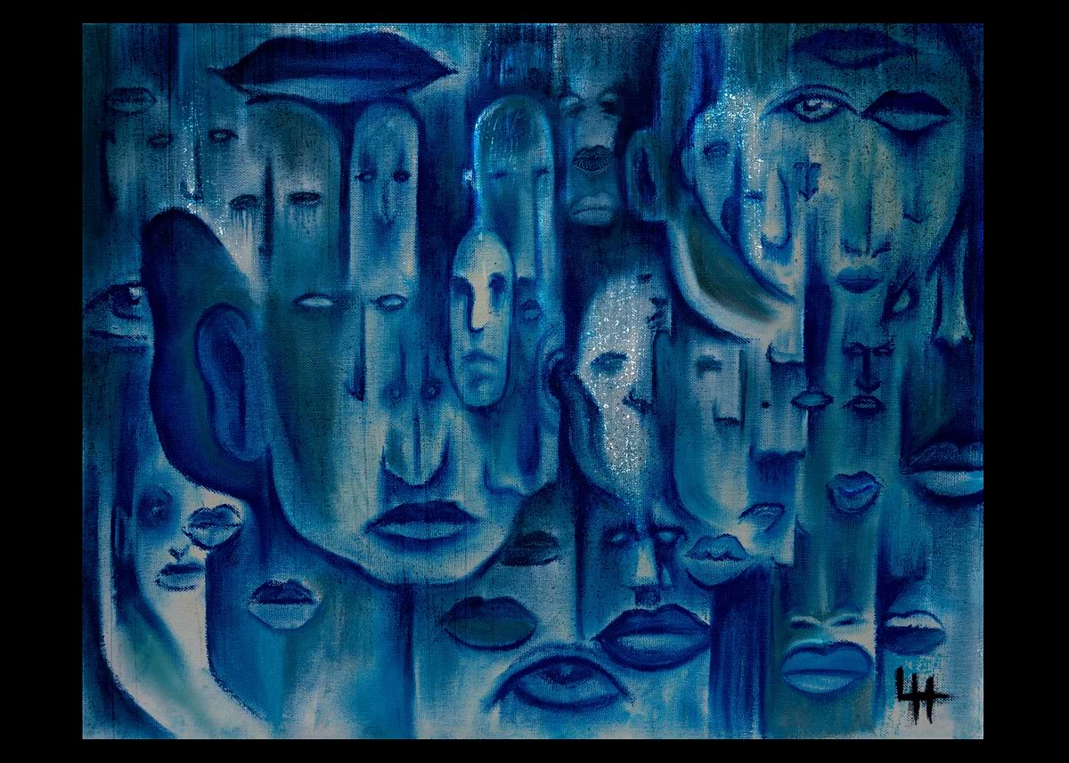 Faces in Blue – Hypnotic Surreal Art with Electric BUZZ Energy”' Poster ...