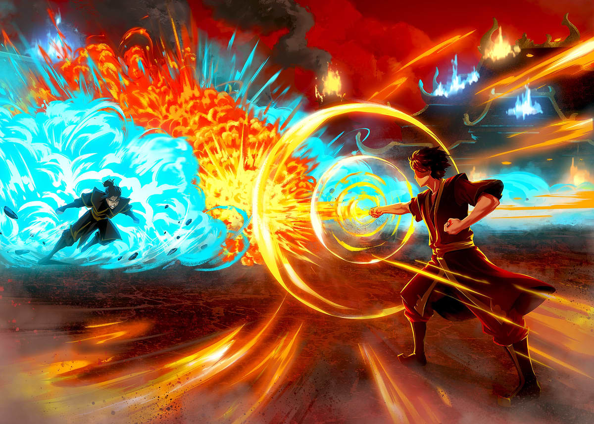 'Zuko vs Azula: Elemental Fury' Poster, picture, metal print, paint by ...