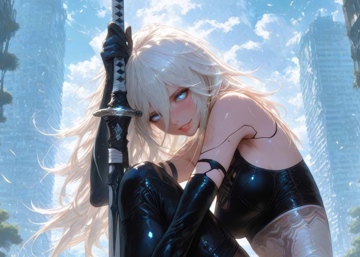 '2b sword nier automata' Poster, picture, metal print, paint by japan ...