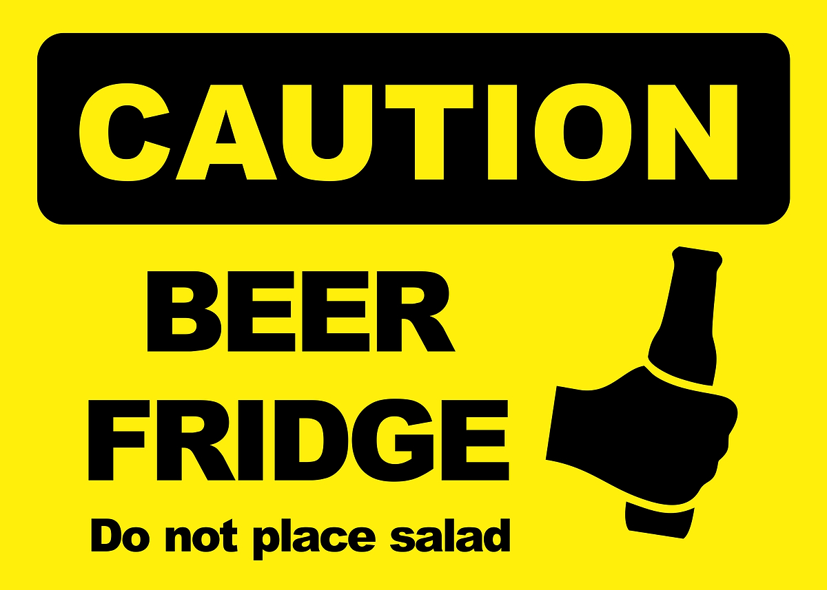 'Funny Caution Beer Fridge Sign' Poster, picture, metal print, paint by ...