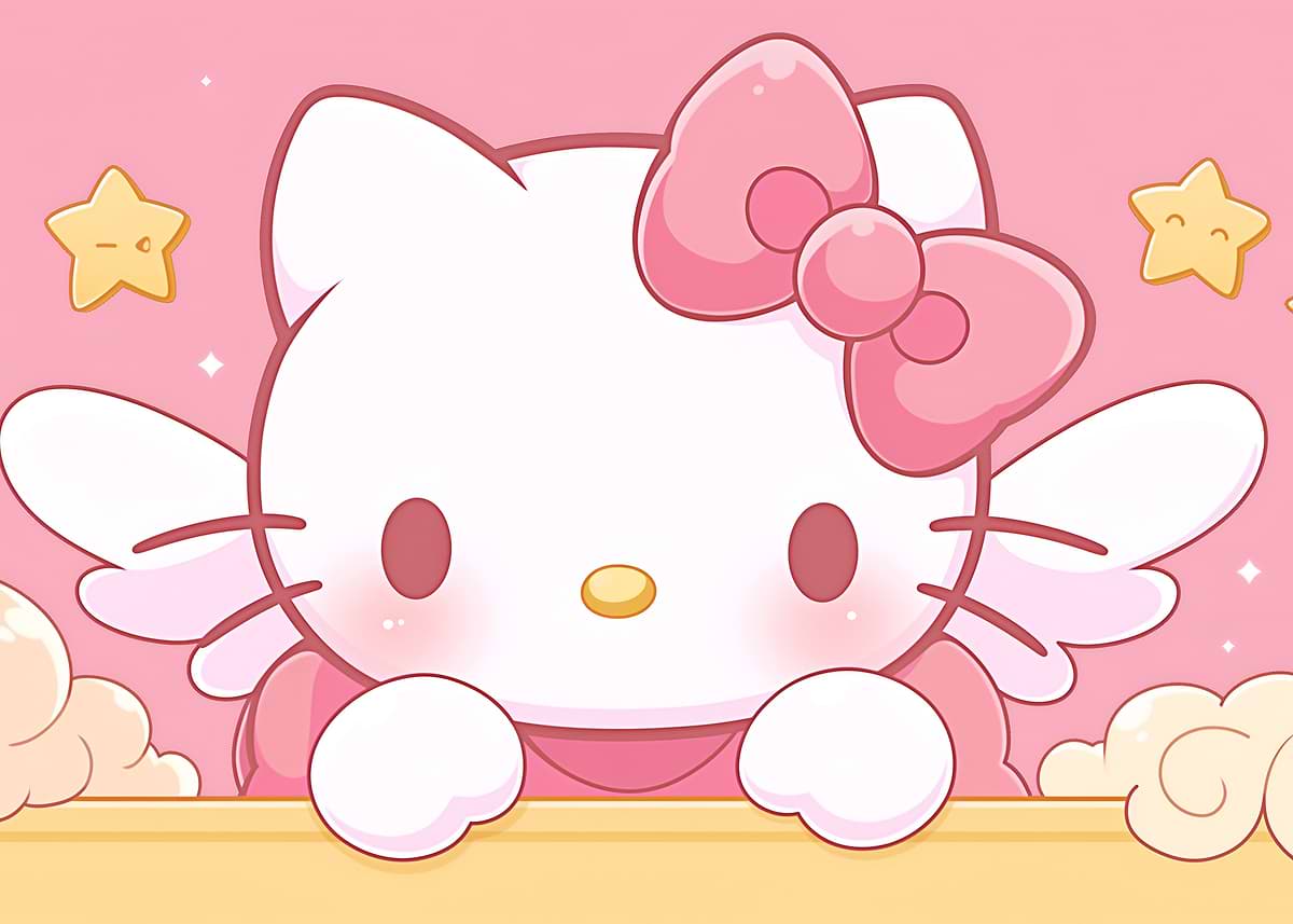 'Hello Kitty Angel Cartoon Illustration' Poster, picture, metal print ...