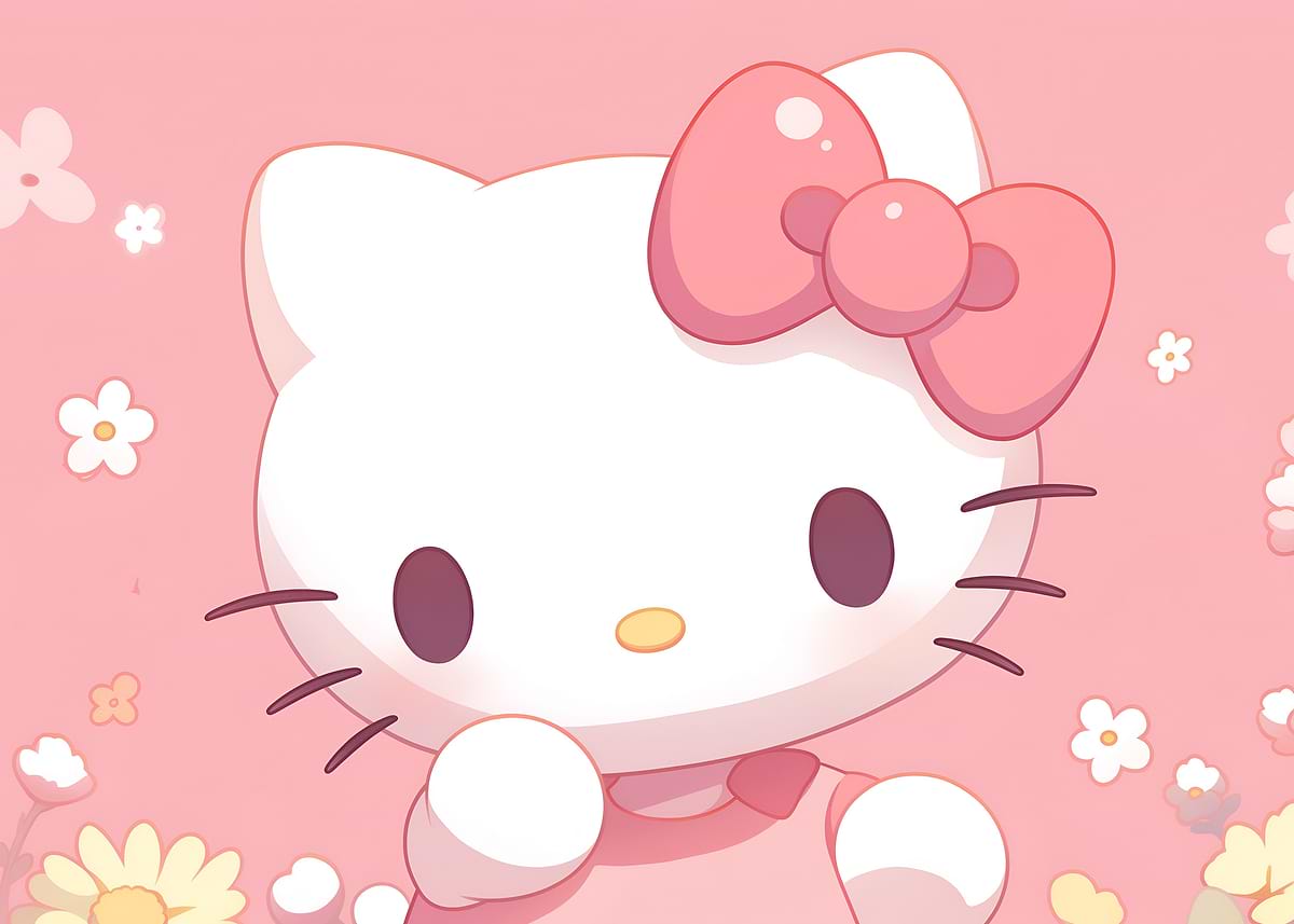 'Hello Kitty Pink Floral' Poster, picture, metal print, paint by Rise ...
