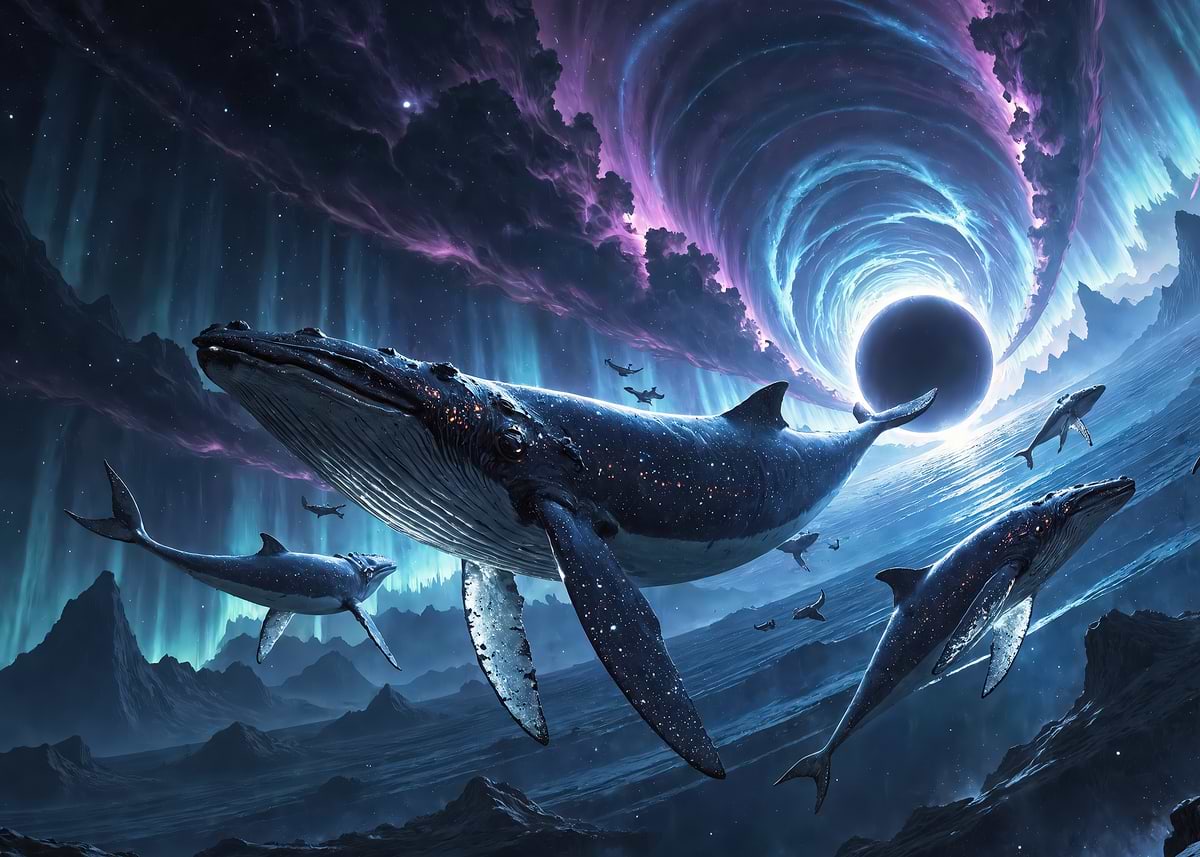 'Whales in Space' Poster, picture, metal print, paint by Ilyrin | Displate