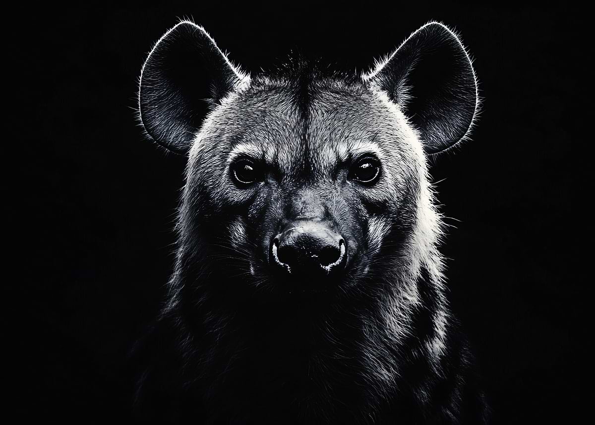 'Monochrome Hyena Portrait' Poster, picture, metal print, paint by ...