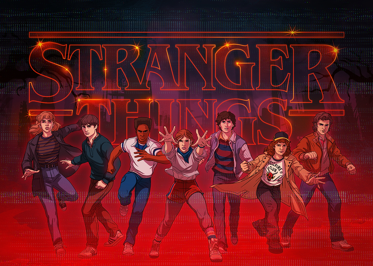 'Hawkins Heroes in Animated Action' Poster, picture, metal print, paint ...