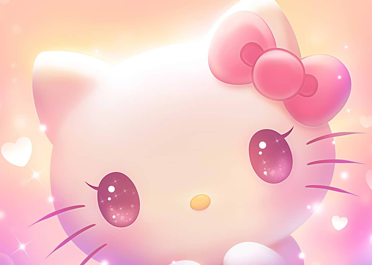 'Hello Kitty Pink Bow Close-Up' Poster, picture, metal print, paint by ...