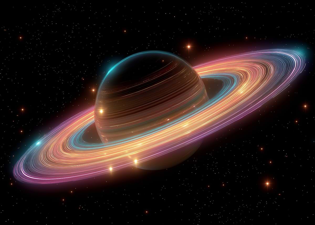 'Glowing Ringed Planet in Space' Poster, picture, metal print, paint by ...