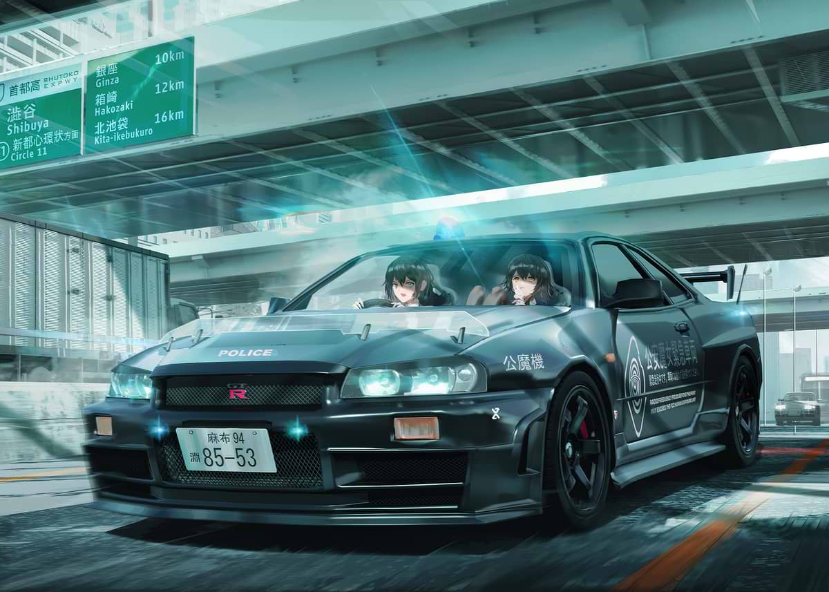 'Anime Police Car Chase Scene' Poster, picture, metal print, paint by ...