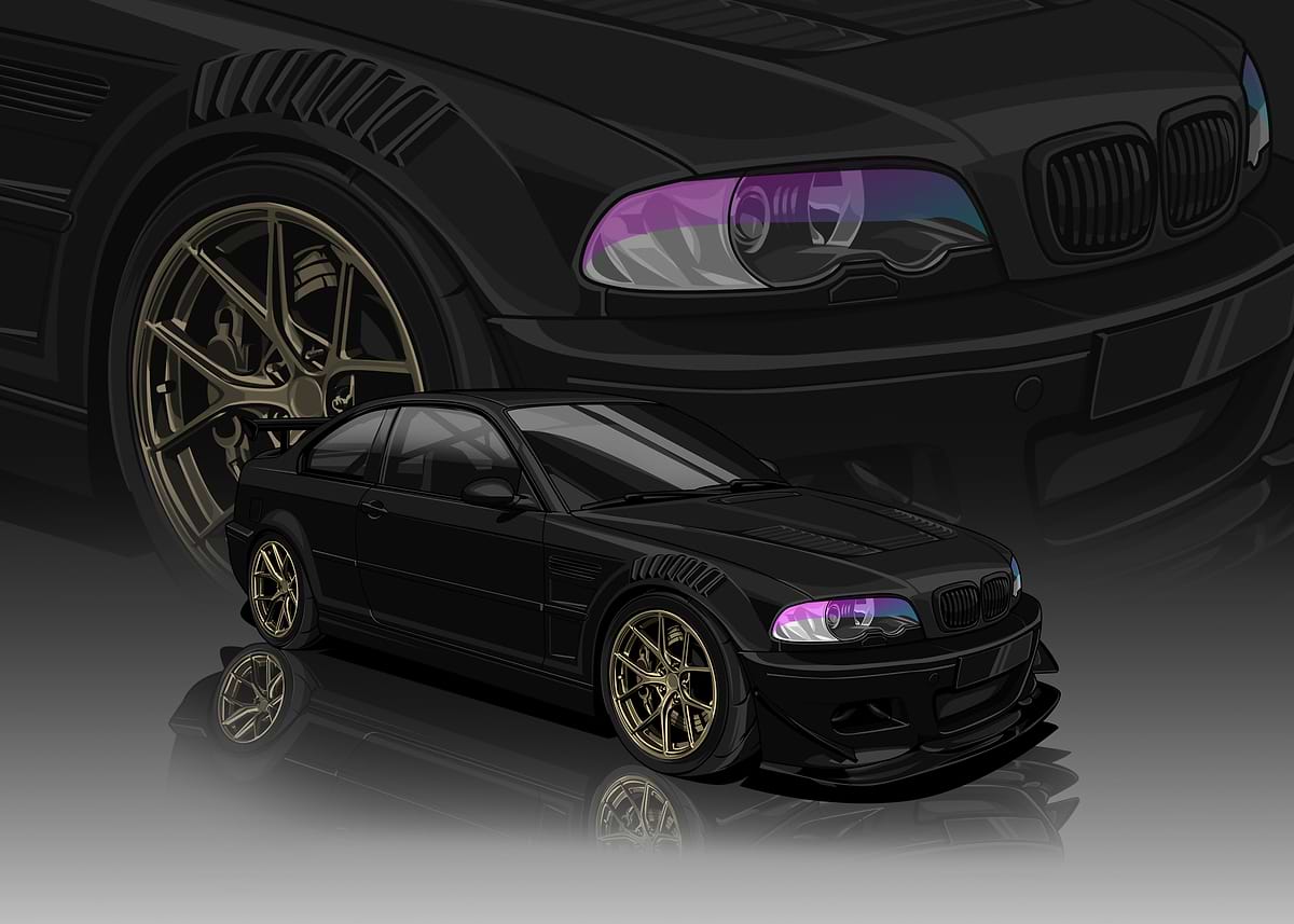 'Black BMW M3 E46 Illustration A' Poster, picture, metal print, paint ...