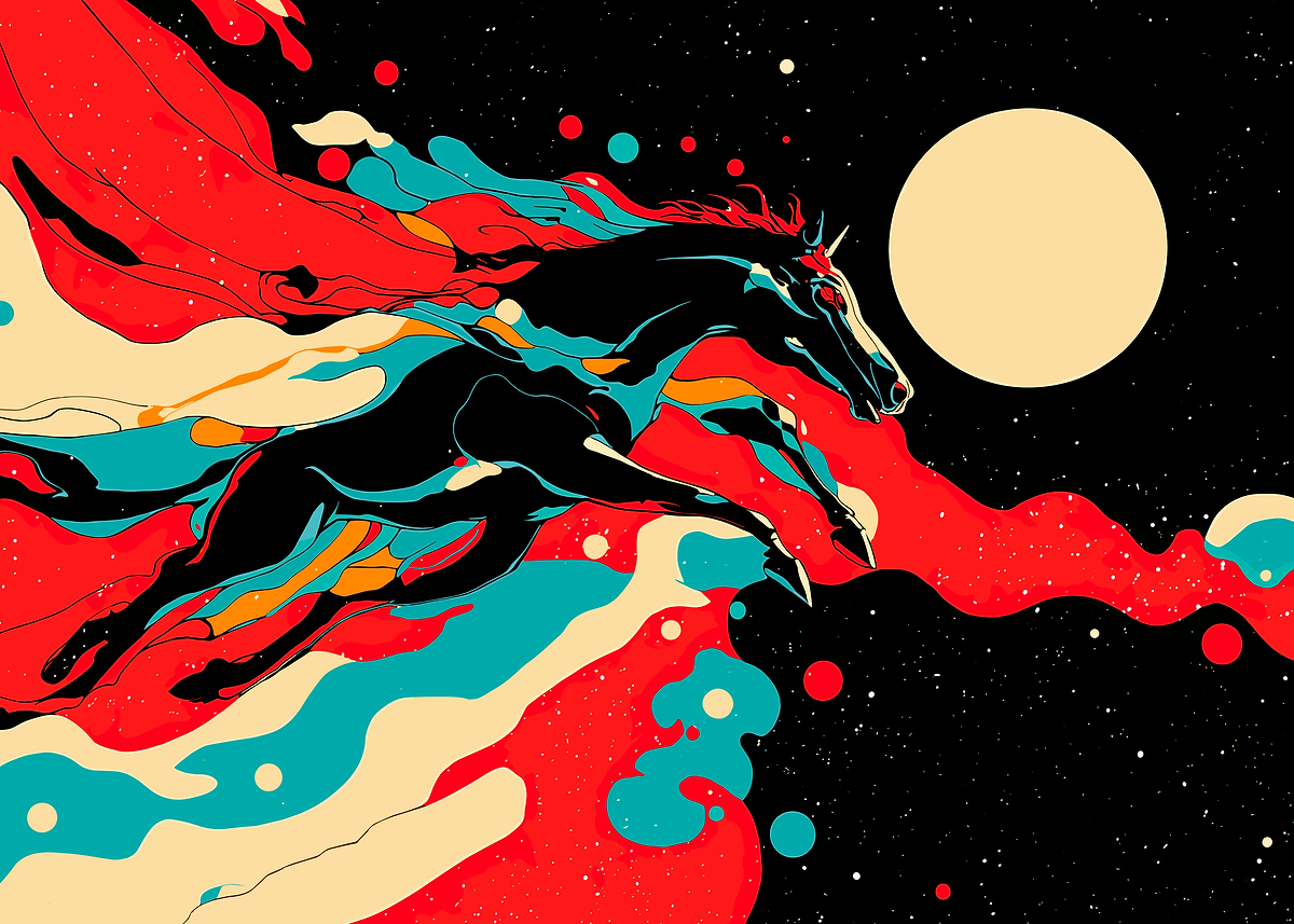 'Cosmic Horse' Poster, picture, metal print, paint by Erzebet | Displate