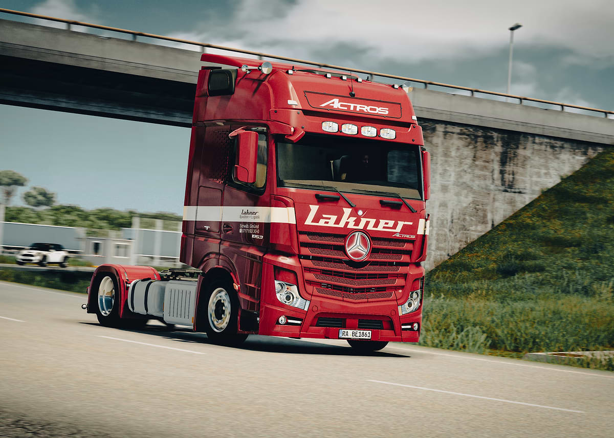 'Red Lakner Mercedes Actros Truck' Poster, picture, metal print, paint ...