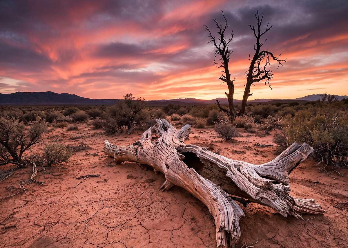 'Desert Sunset with Dead Tree' Poster, picture, metal print, paint by ...