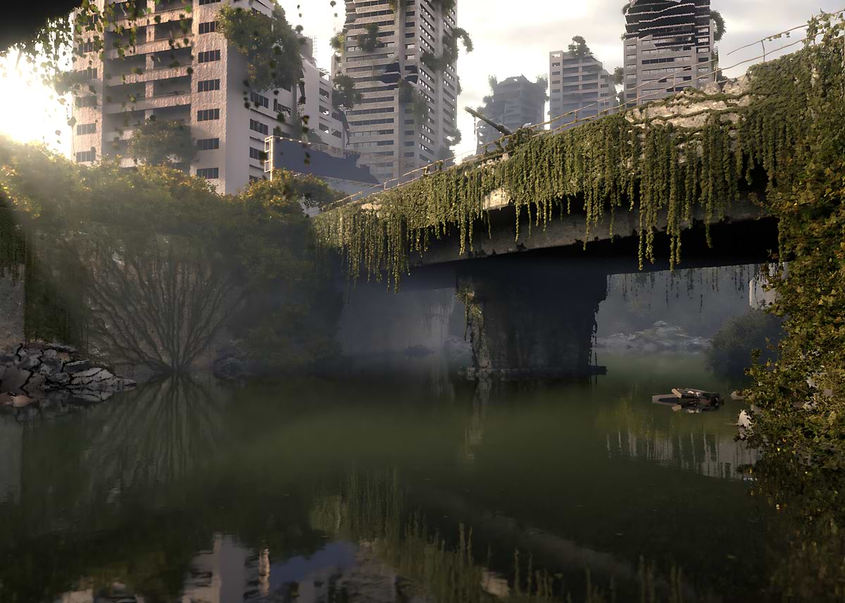 'Overgrown Post-Apocalyptic Cityscape' Poster, picture, metal print ...