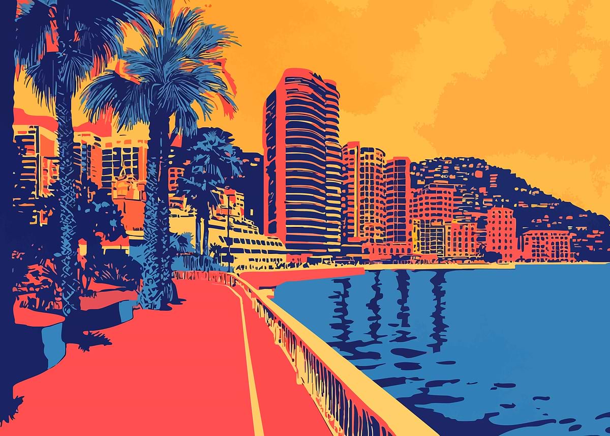 'Monaco Cityscape Pier Pop Art Minimalist' Poster, picture, metal print ...