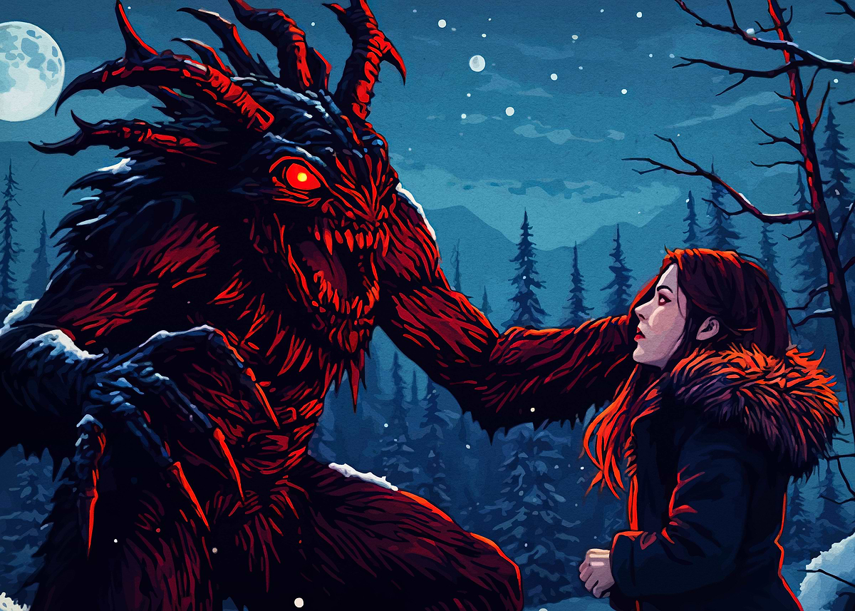 'Monster Encounter Winter Forest' Poster, picture, metal print, paint ...