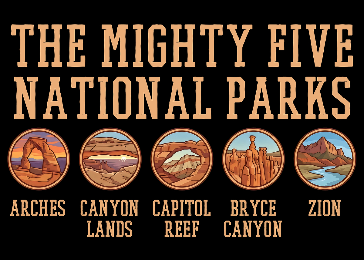 'The Mighty Five National Parks' Poster, picture, metal print, paint by ...