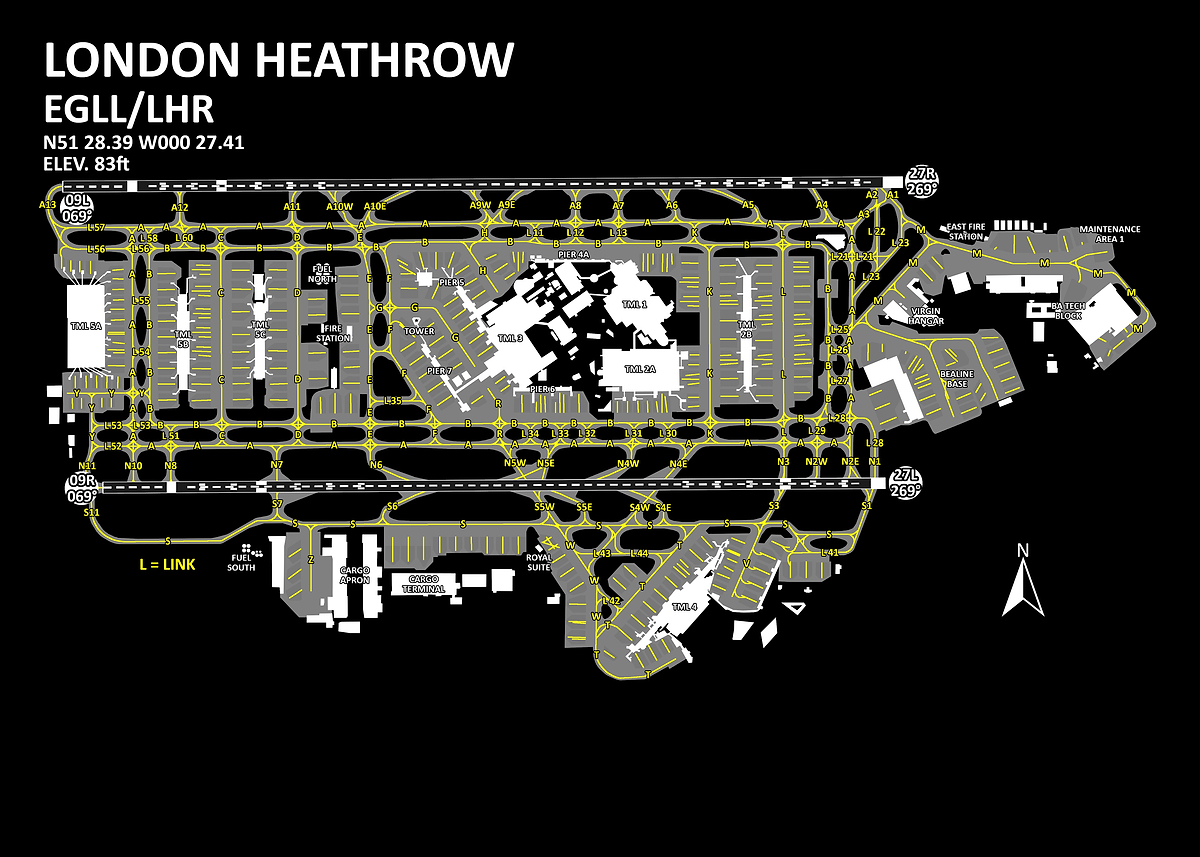 'London Heathrow Airport Map' Poster, picture, metal print, paint by ...