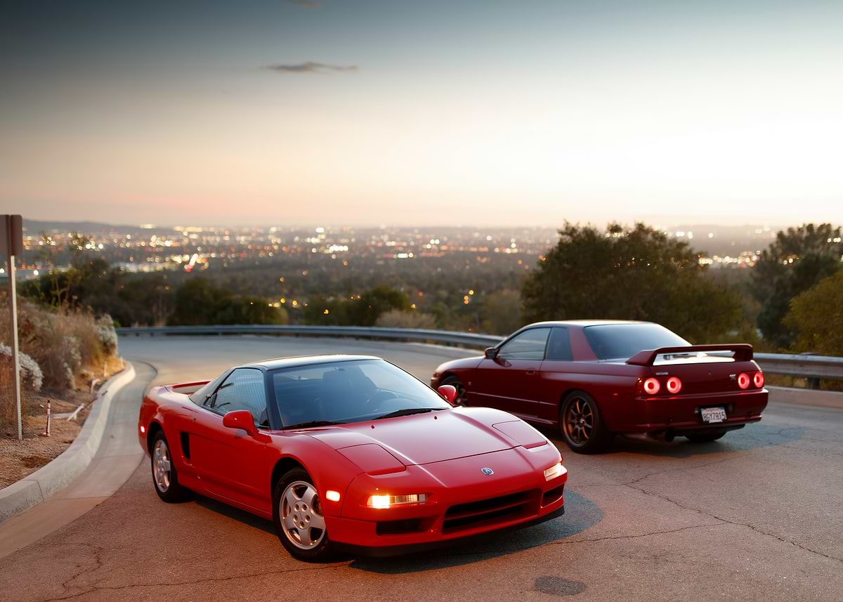 'Red Honda NSX and Nissan Skyline' Poster, picture, metal print, paint ...