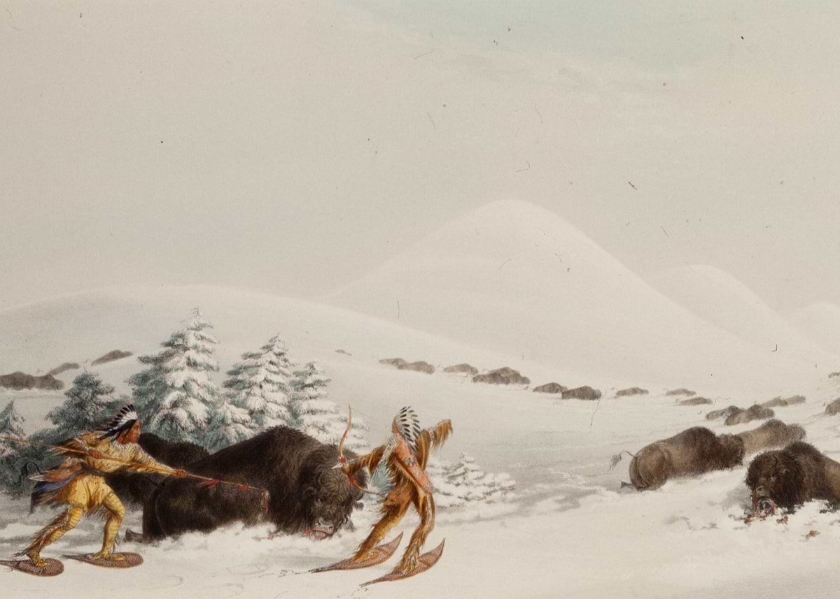 'Native American Buffalo Hunt in Winter' Poster, picture, metal print ...