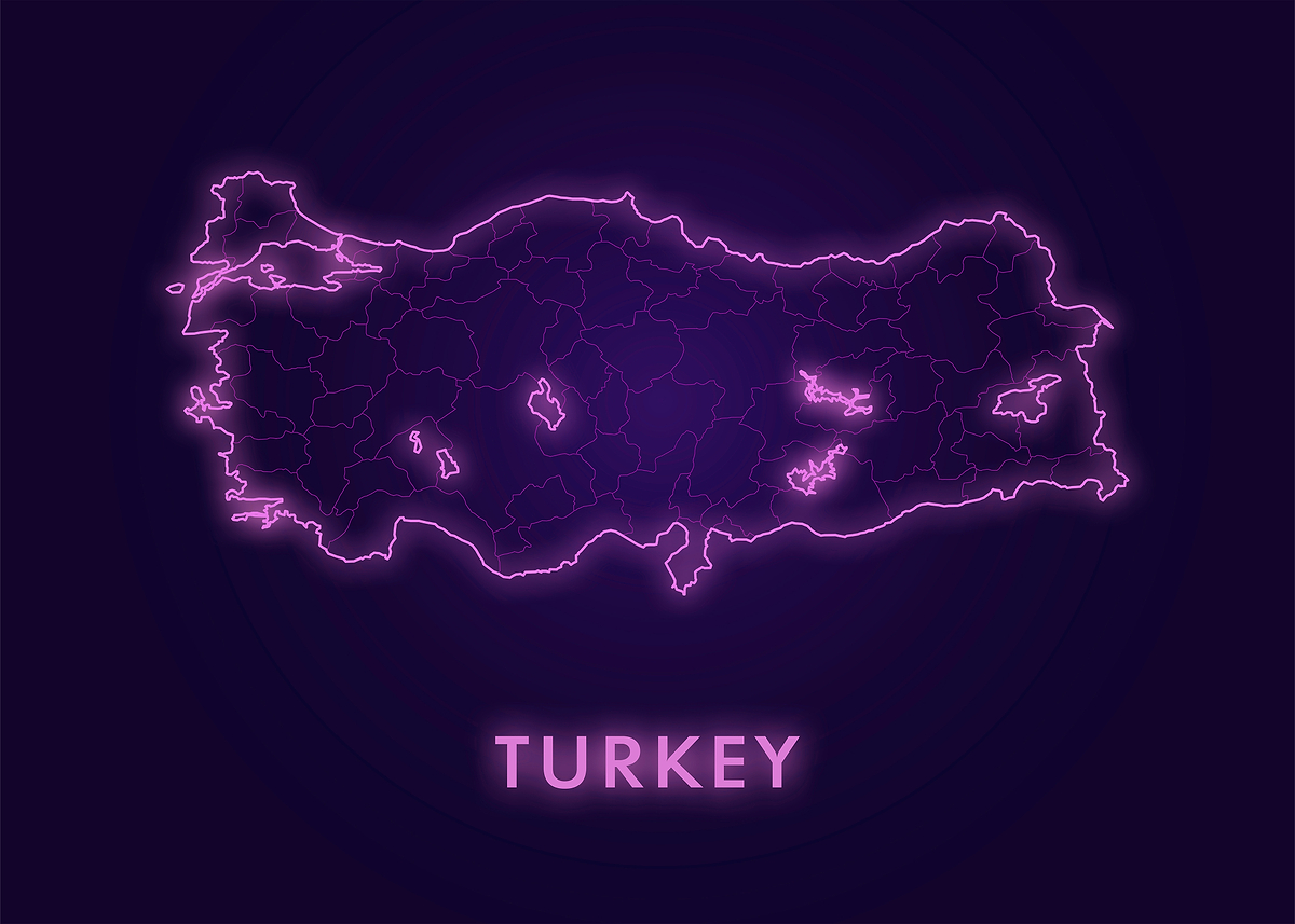 'Neon Turkey Map' Poster, picture, metal print, paint by Miracle Studio ...