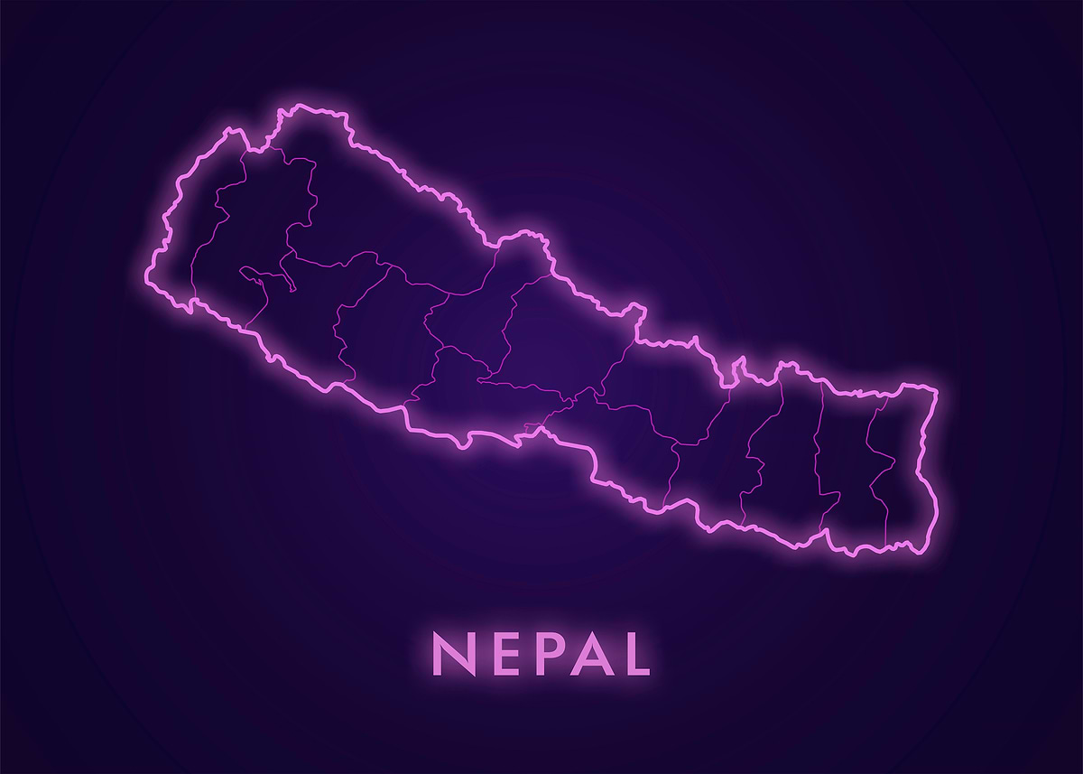 'Neon Nepal Map' Poster, picture, metal print, paint by Miracle Studio ...