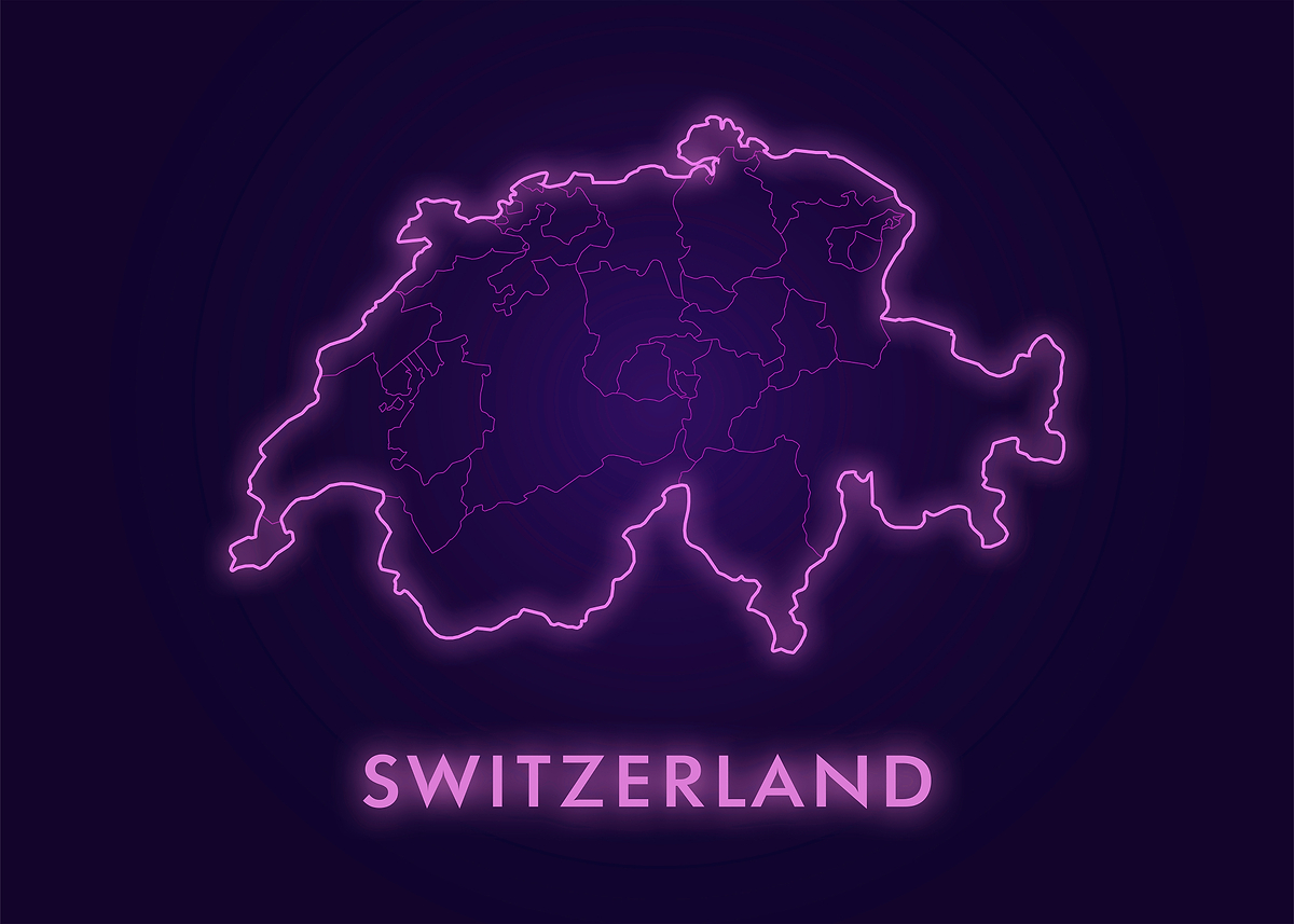 'Neon Switzerland Map' Poster, picture, metal print, paint by Miracle ...