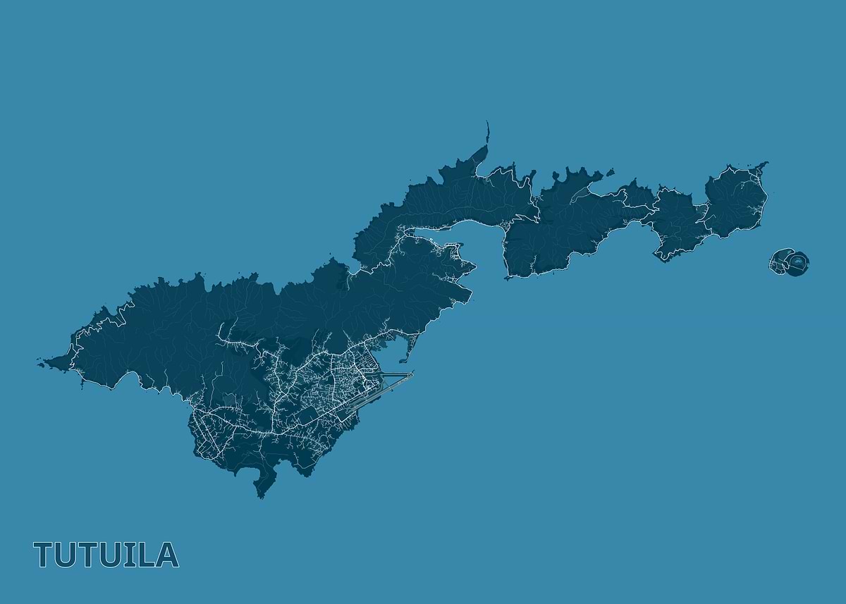 'Tutuila Island Map' Poster, picture, metal print, paint by Sam Kal ...