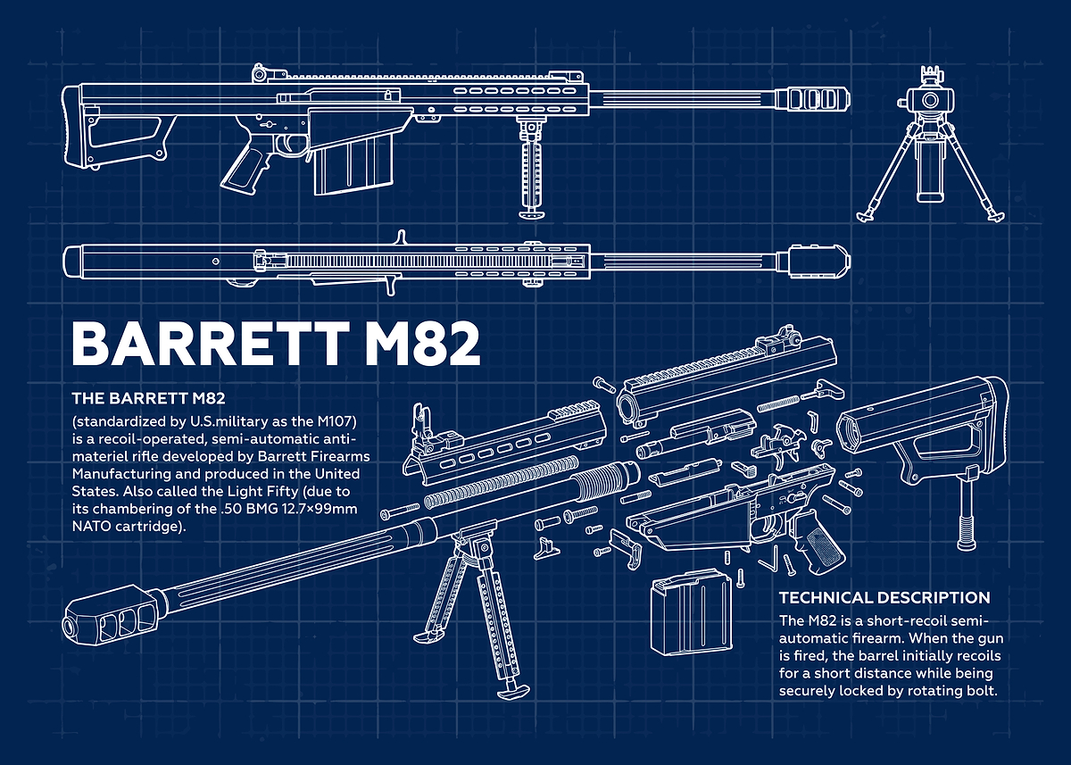'Barrett M82 Blueprint' Poster, picture, metal print, paint by Illust ...