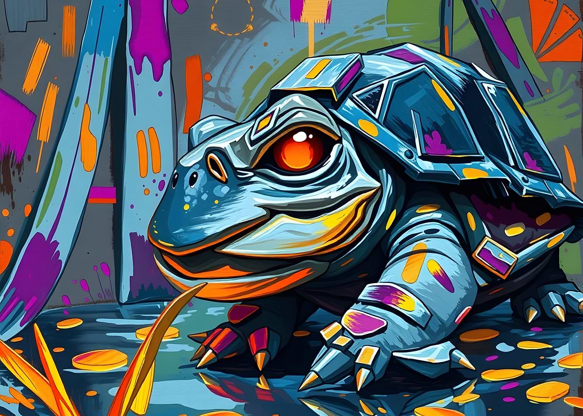 'Cyberpunk Armored Turtle Illustration' Poster, picture, metal print ...