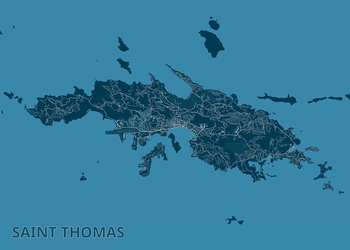 'Saint Thomas Island Detailed Map' Poster, picture, metal print, paint ...