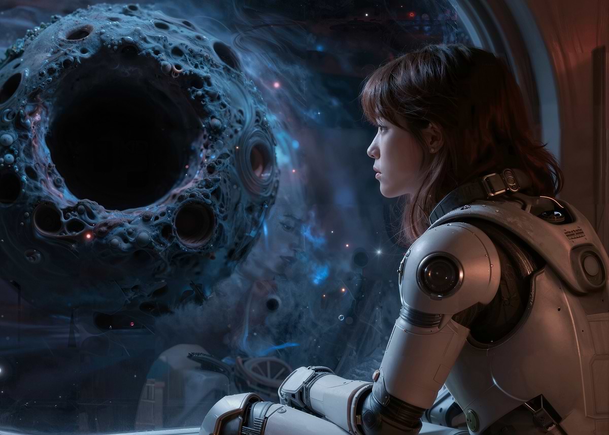 'Astronaut Gazing at Space Anomaly' Poster, picture, metal print, paint ...