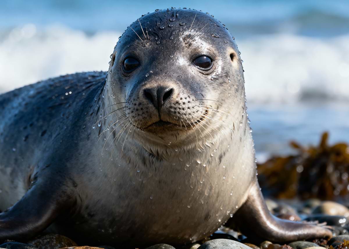 'Wet Seal on Pebble Beach' Poster, picture, metal print, paint by PEC ...