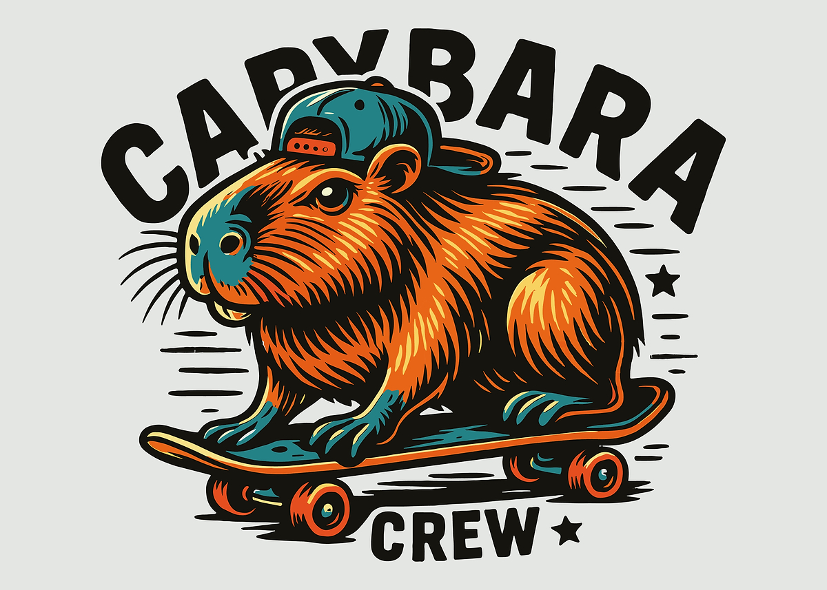 'Capybara Crew Skateboard Poster Cute Capybara Wall Art Funny Animal ...