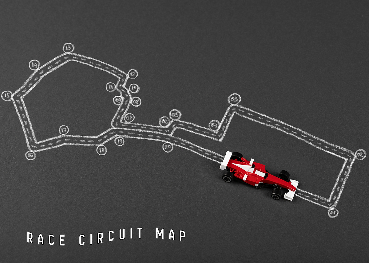 'Race Circuit Map with Toy Car' Poster, picture, metal print, paint by ...