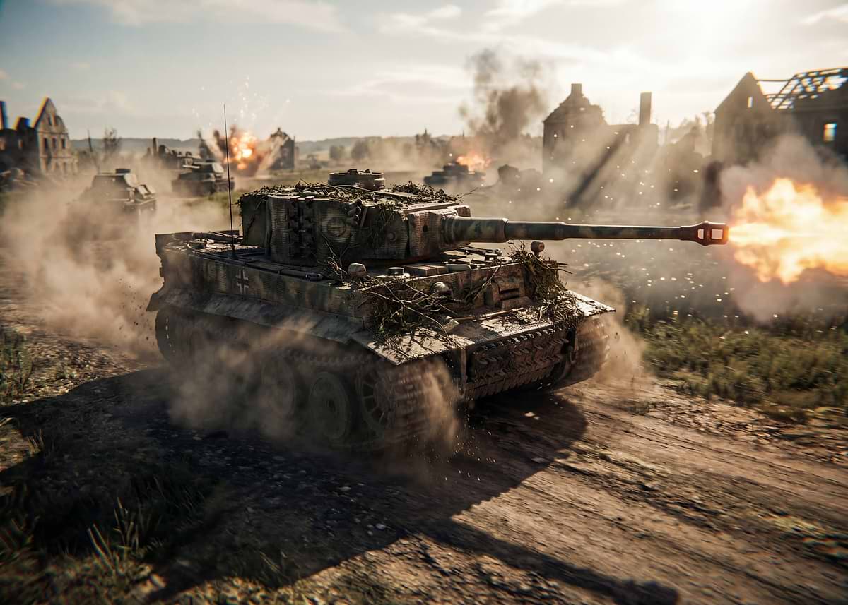 'Tiger Tank firing in war zone' Poster, picture, metal print, paint by ...